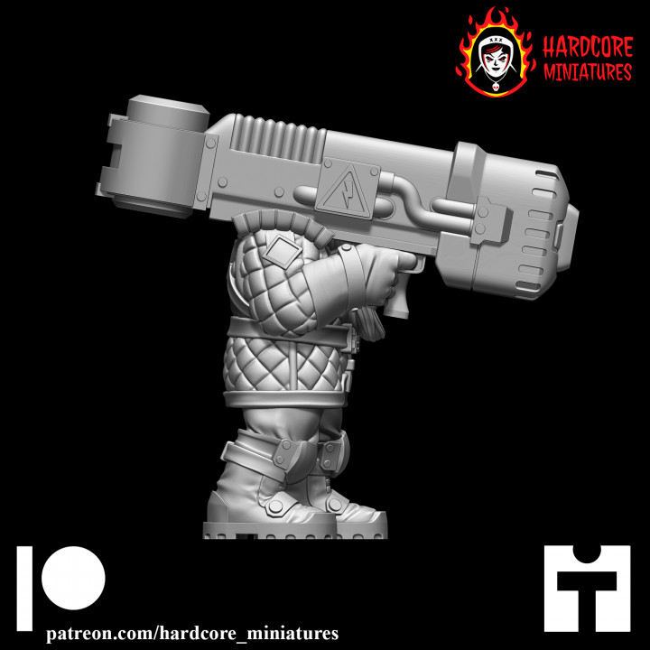 3D Printable Space Dwarves Heavy Gunners by Hardcore Miniatures