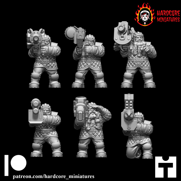 3D Printable Space Dwarves Heavy Gunners by Hardcore Miniatures