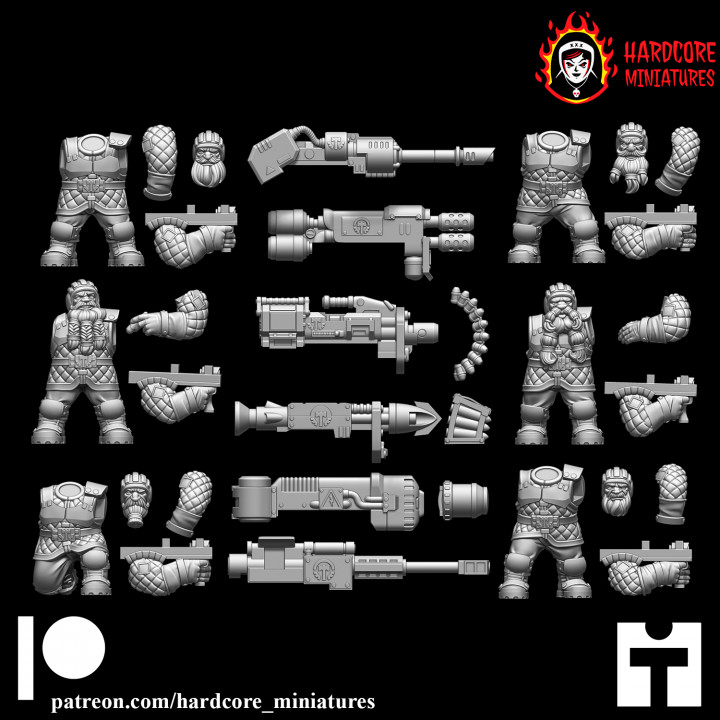 3D Printable Space Dwarves Heavy Gunners by Hardcore Miniatures