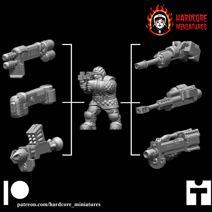 3D Printable Space Dwarves Heavy Gunners by Hardcore Miniatures