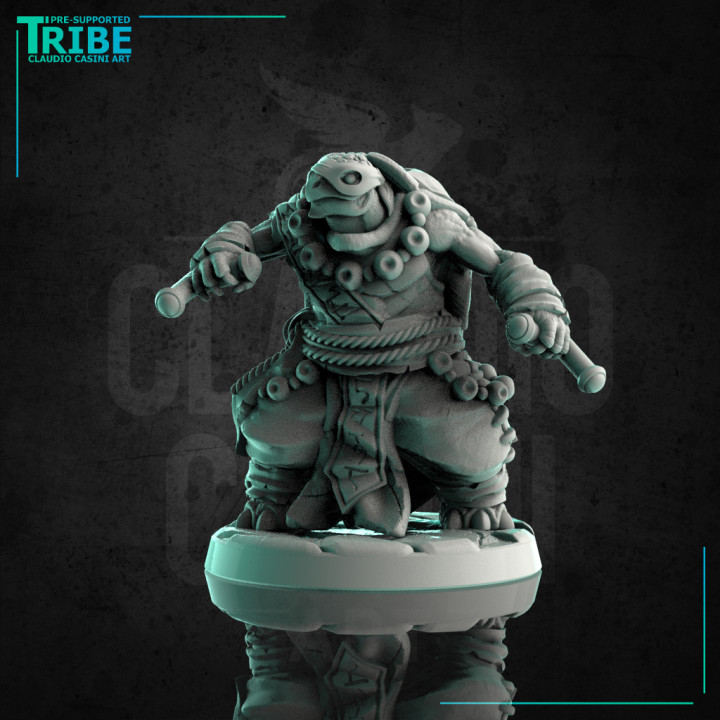 3D Printable (0209) Male turtle shaolin monk with a sticks by Claudio ...