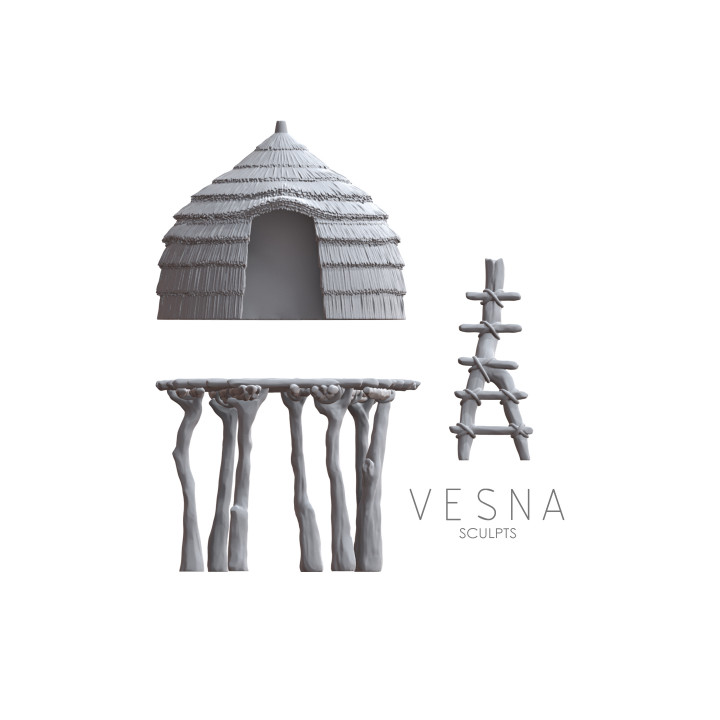 3D Printable ZULU VILLAGE - WATCHTOWER / STORAGE ON STILT by VESNA SCULPTS