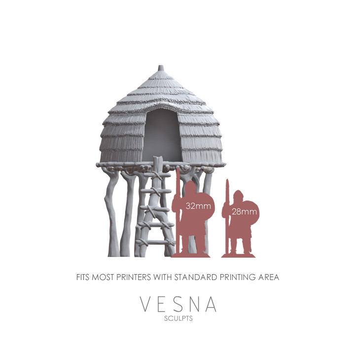 3D Printable ZULU VILLAGE - WATCHTOWER / STORAGE ON STILT by VESNA SCULPTS