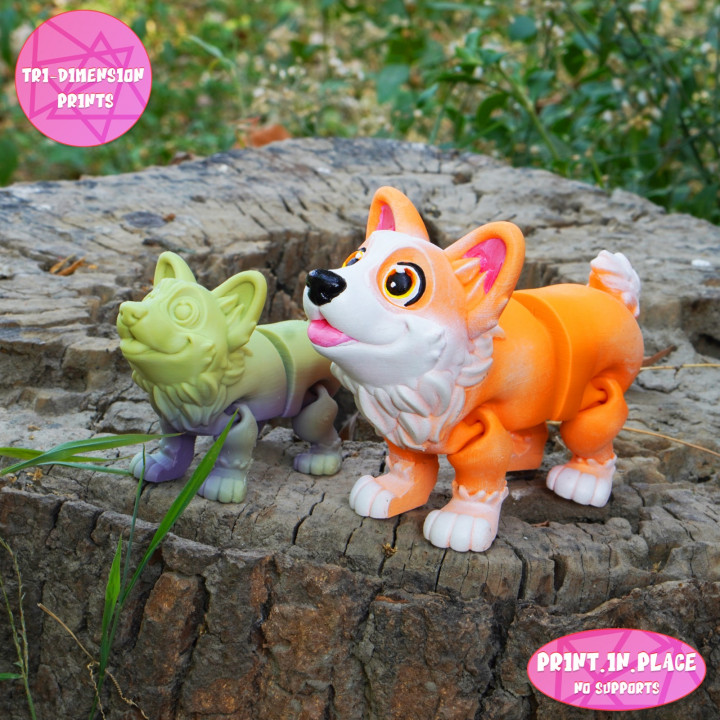 3D Printable PRINT IN PLACE CUTE FLEXI CORGI DOG by TriDimensionPrints