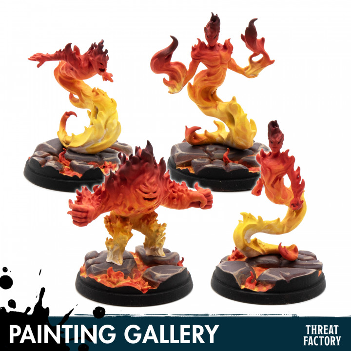 3D Printable Four fire elementals (M & L size) by Threat Factory