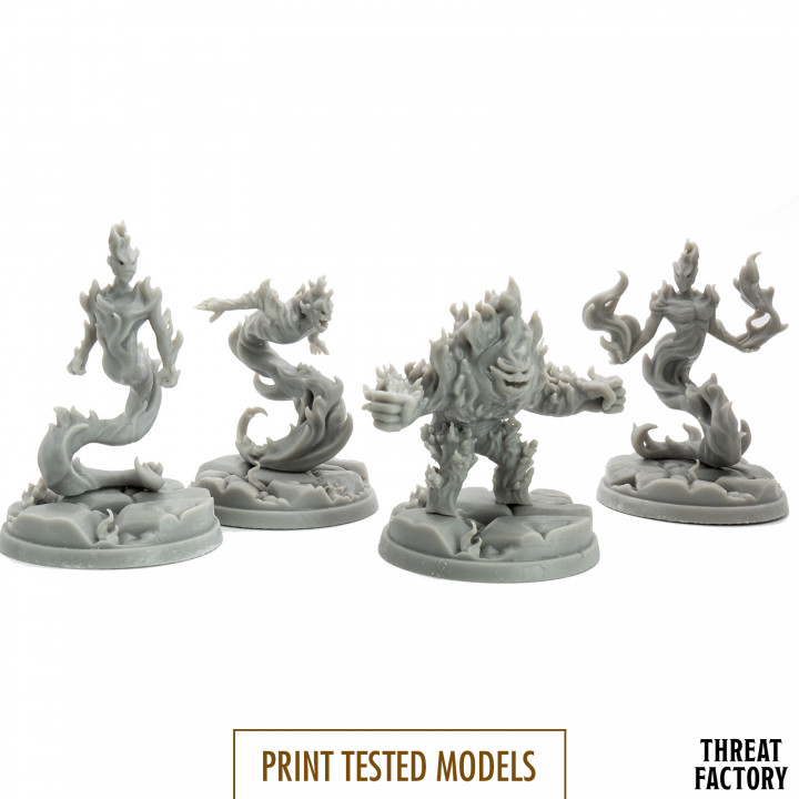 3D Printable Four fire elementals (M & L size) by Threat Factory