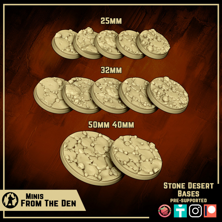 3D Printable Stone Desert - BASES PACK [Extended] by Minis From the Den