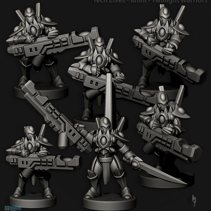 3D Printable Tech Elves - Twillight Warriors - 8mm by Edge Miniatures