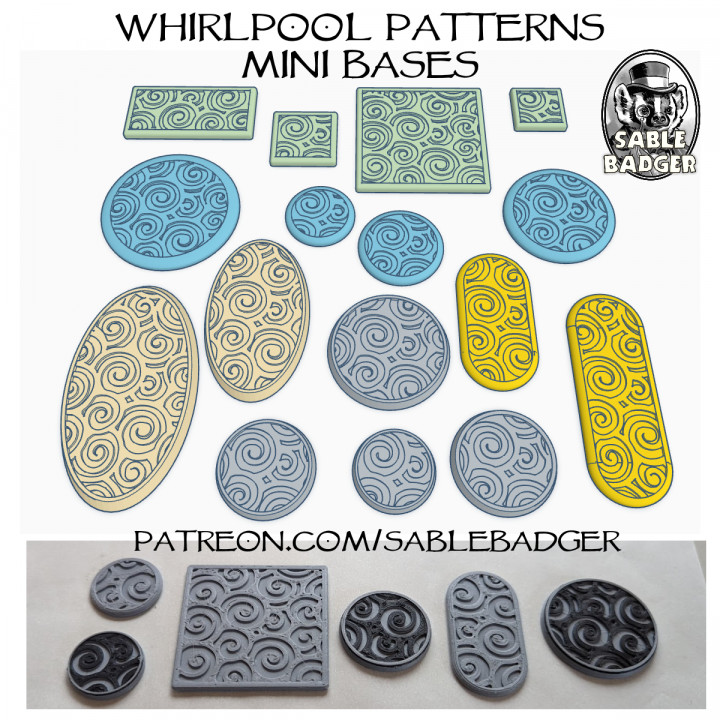 3D Printable Mini Bases - Whirlpool Pattern by brander roullett