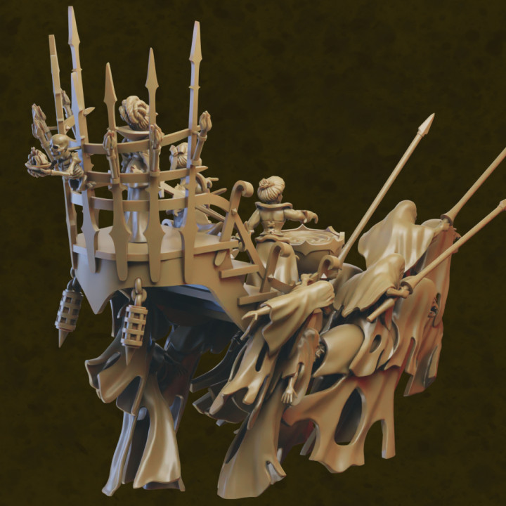3D Printable Ghost Chariot miniature (32mm, modular) by Juhász Gergely
