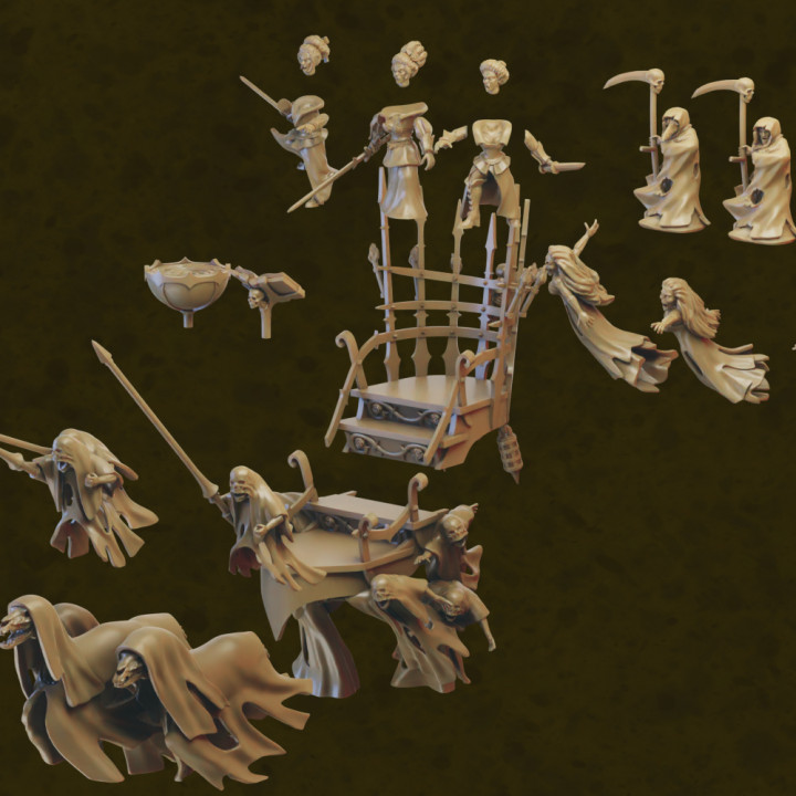 3D Printable Ghost Chariot miniature (32mm, modular) by Juhász Gergely