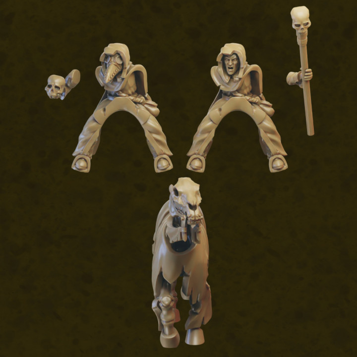3D Printable Necromancer on horse miniature (32mm, modular) by Juhász ...