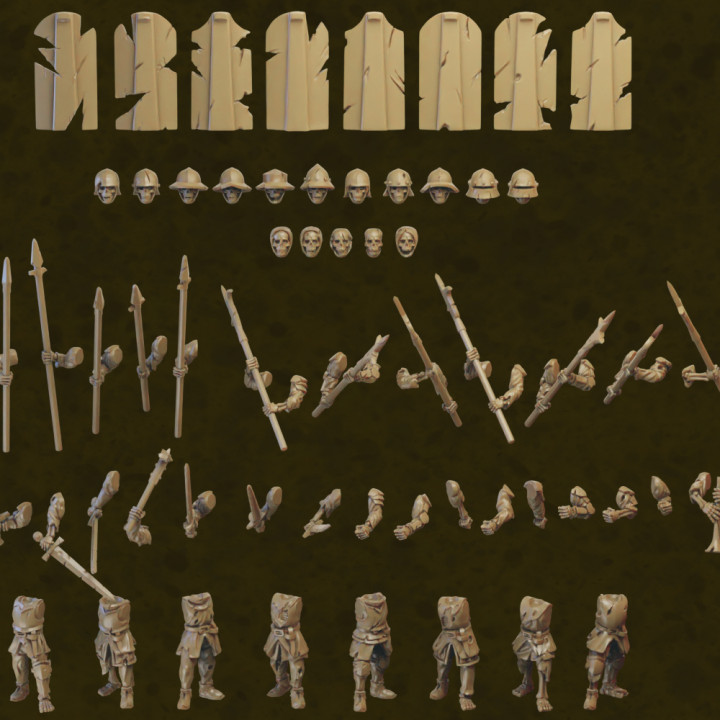3D Printable Skeleton Infantry miniatures (32mm, modular) by Juhász Gergely