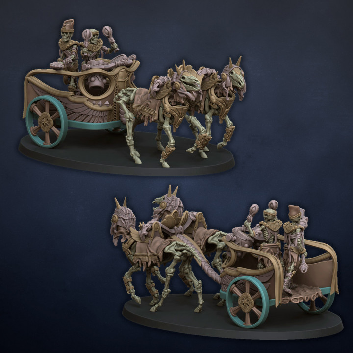 3D Printable Skeleton Chariots (Command Group) by Dragon's Lake Miniaturas