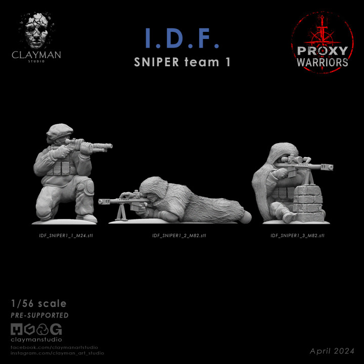 3D Printable IDF SNIPER Team 1 – 1/56 scale by Clayman Studio