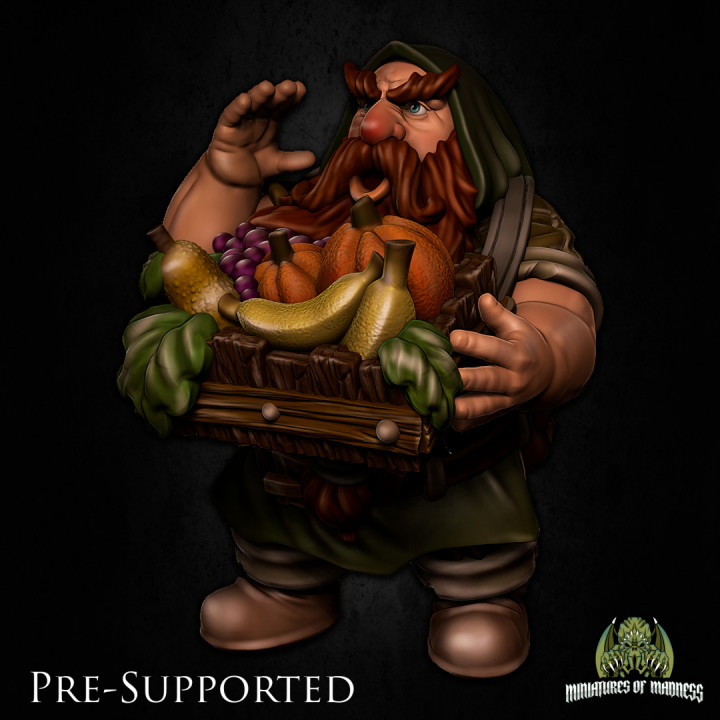 3D Printable Dulnar Greyor [PRE-SUPPORTED] Dwarf Merchant Greengrocer ...