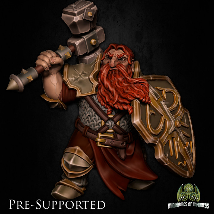3D Printable Dolgurn Bloodcoat [PRE-SUPPORTED] Knight Dwarf Warrior ...