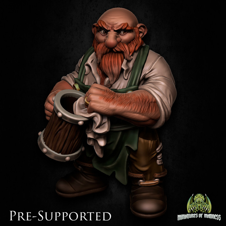 3D Printable Tydor Hotmalt [PRE-SUPPORTED] Dwarf Innkeeper Bartender by ...