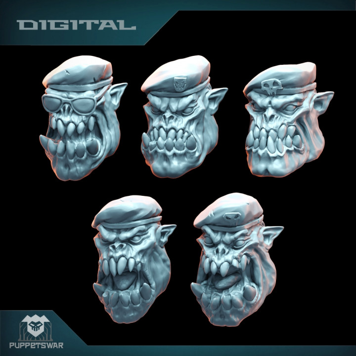 3D Printable Orc Commando Heads by Puppetswar Miniatures