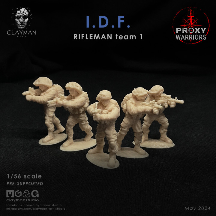 3D Printable IDF RIFLEMAN Team 1 – 1/56 scale by Clayman Studio