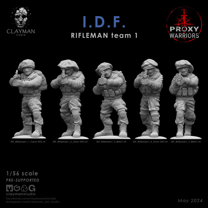3D Printable IDF RIFLEMAN Team 1 – 1/56 scale by Clayman Studio