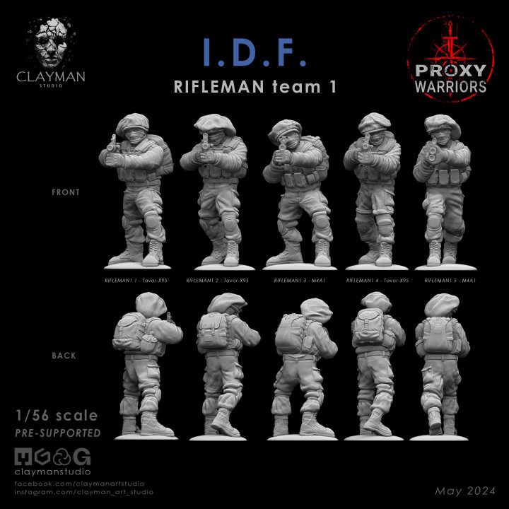 3D Printable IDF RIFLEMAN Team 1 – 1/56 scale by Clayman Studio
