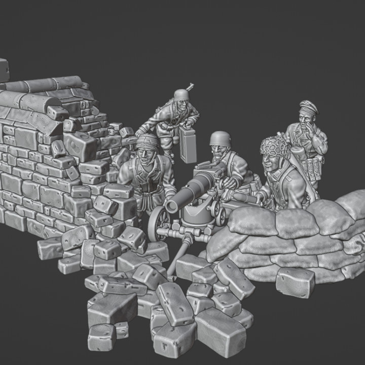 3D Printable 28mm German Fallschirmjager LG40 gun in fortified position ...
