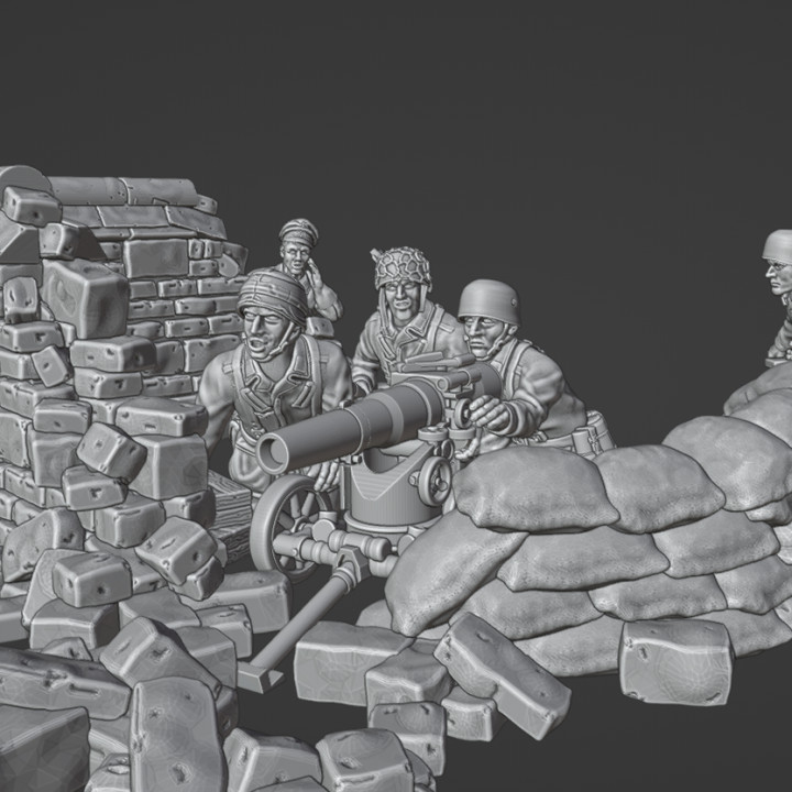 3D Printable 28mm German Fallschirmjager LG40 gun in fortified position ...