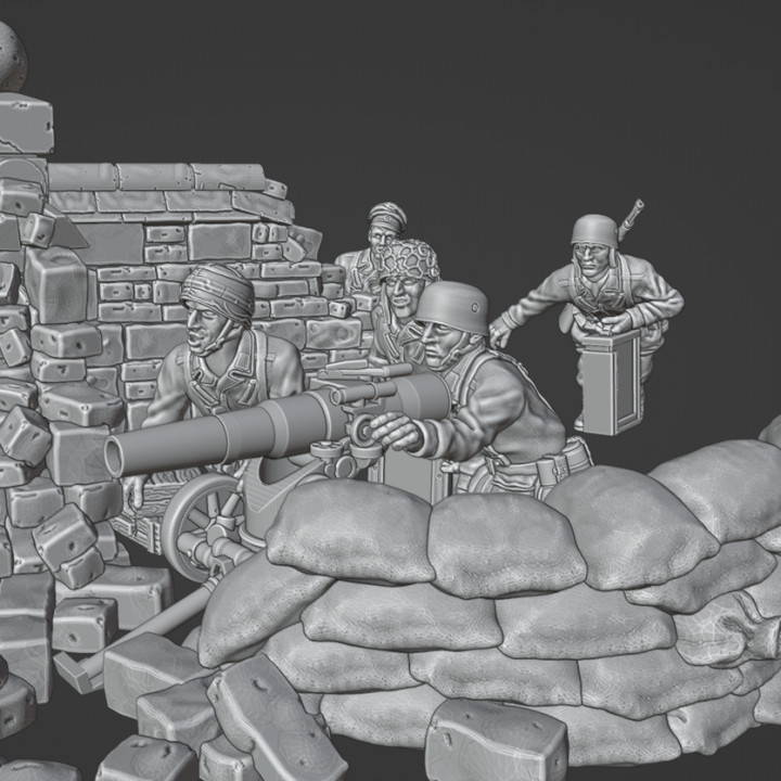 3D Printable 28mm German Fallschirmjager LG40 gun in fortified position ...