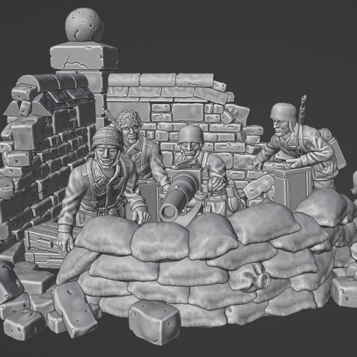 3D Printable 28mm German Fallschirmjager LG40 gun in fortified position ...