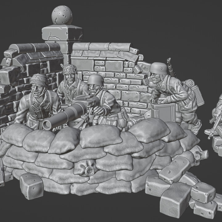 3D Printable 28mm German Fallschirmjager LG40 gun in fortified position ...