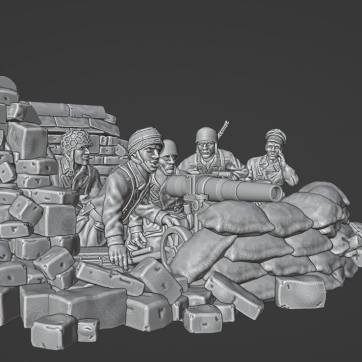 3D Printable 28mm German Fallschirmjager LG40 gun in fortified position ...