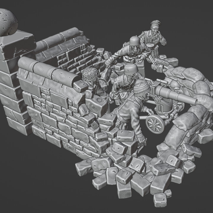 3D Printable 28mm German Fallschirmjager LG40 gun in fortified position ...
