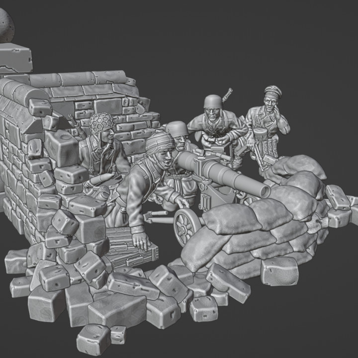 3D Printable 28mm German Fallschirmjager LG40 gun in fortified position ...