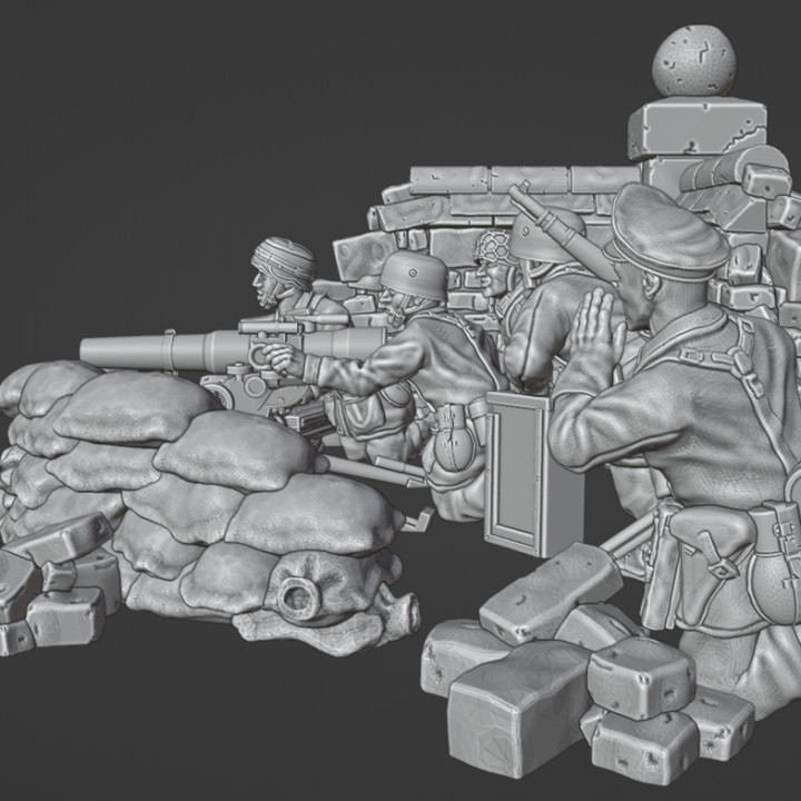 3D Printable 28mm German Fallschirmjager LG40 gun in fortified position ...