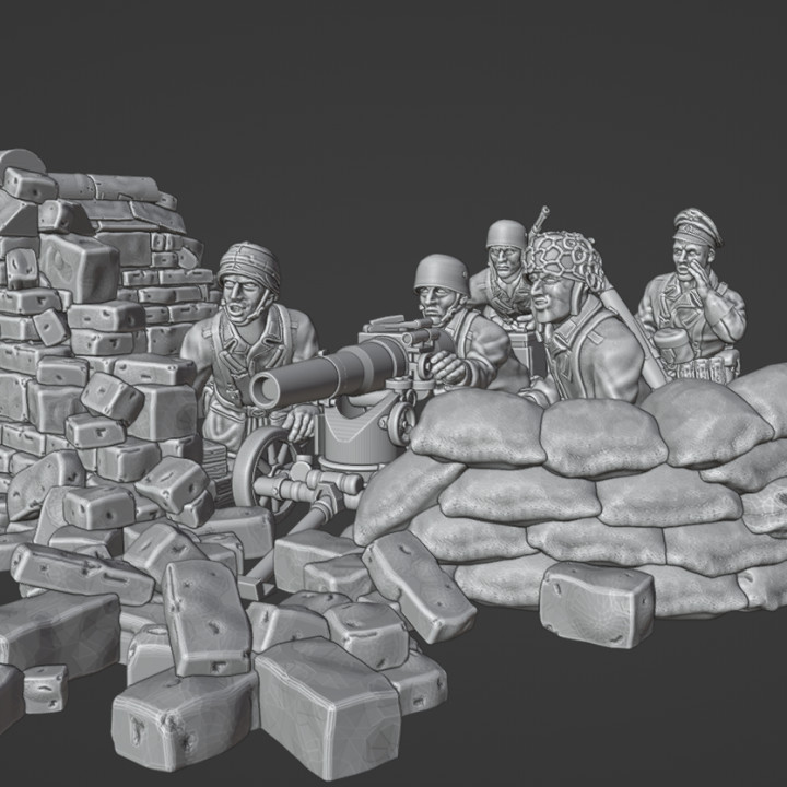 3D Printable 28mm German Fallschirmjager LG40 gun in fortified position ...