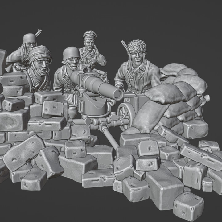 3D Printable 28mm German Fallschirmjager LG40 gun in fortified position ...