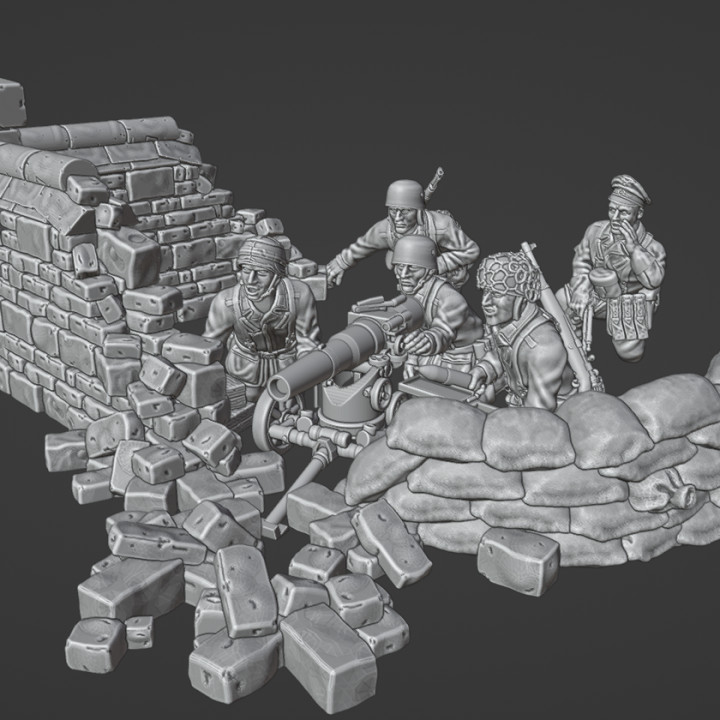 3D Printable 28mm German Fallschirmjager LG40 gun in fortified position ...