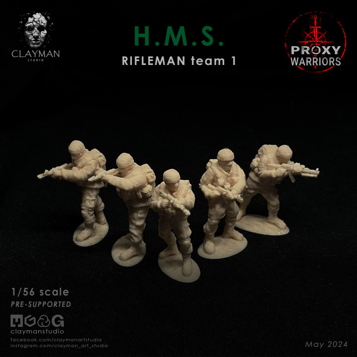3D Printable HMS RIFLEMAN Team 1 – 1/56 scale by Clayman Studio