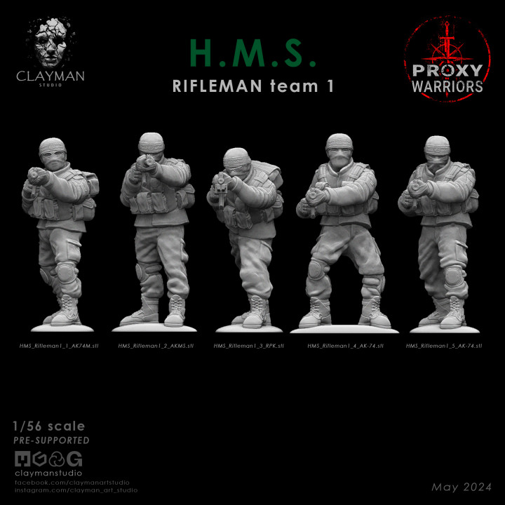 3D Printable HMS RIFLEMAN Team 1 – 1/56 scale by Clayman Studio