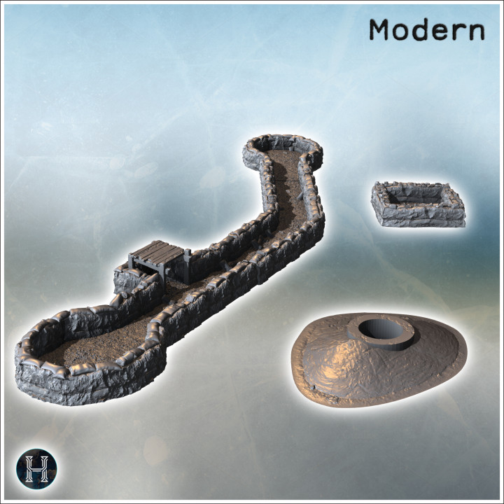 3D Printable Set of modern trenches with wooden casemate and machine ...