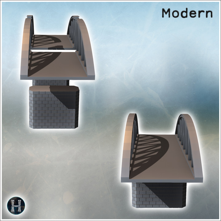 3D Printable Suspension bridge in steel with double brick pillars (8 ...