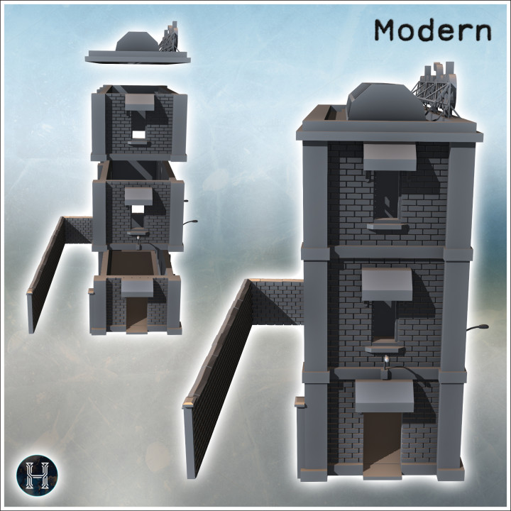 3D Printable Russian brick factory with floors, annex wall, and flat ...