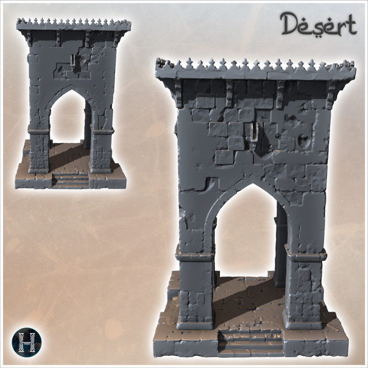 3D Printable Eastern stone tower on platform with four arches and ...