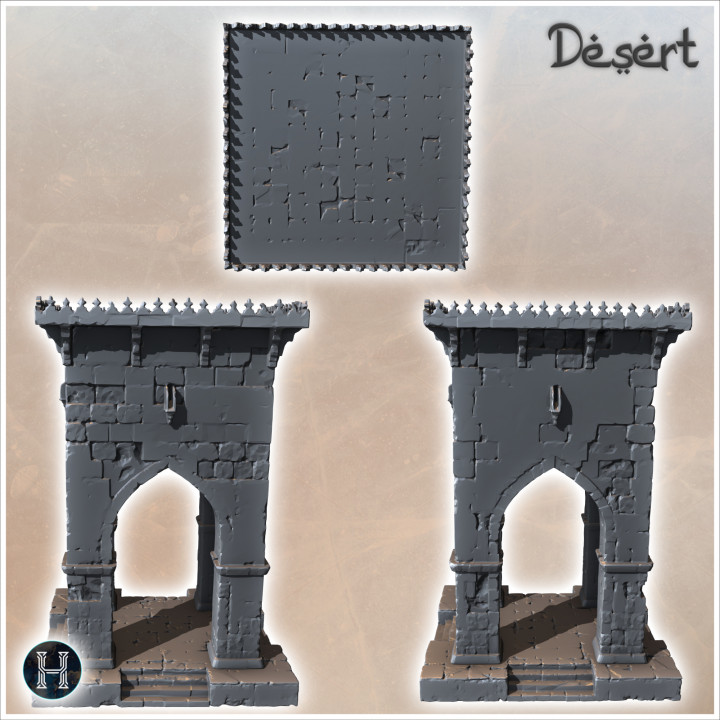 3D Printable Eastern stone tower on platform with four arches and ...