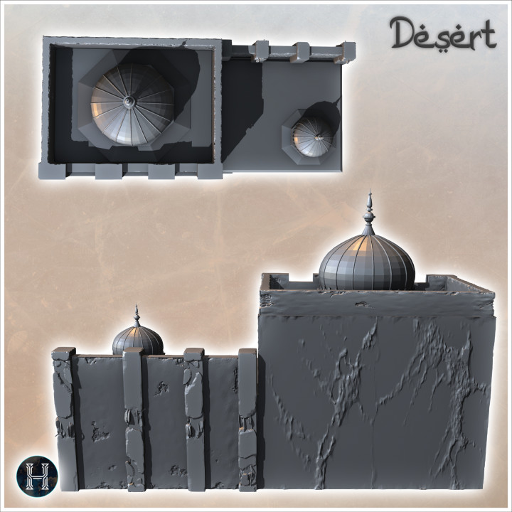 3D Printable Eastern building with double domains, flat roofs, and ...
