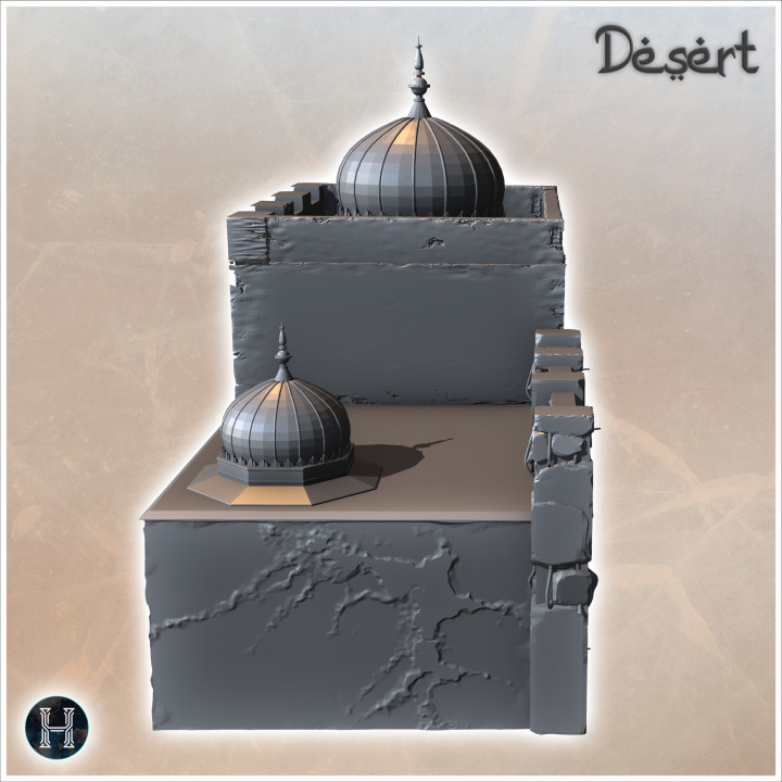 3D Printable Eastern building with double domains, flat roofs, and ...