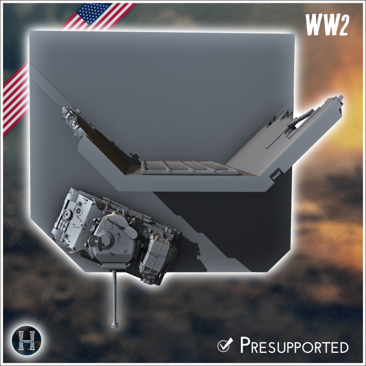 3D Printable Scene with building and carcass of American Sherman M4A3E8 ...