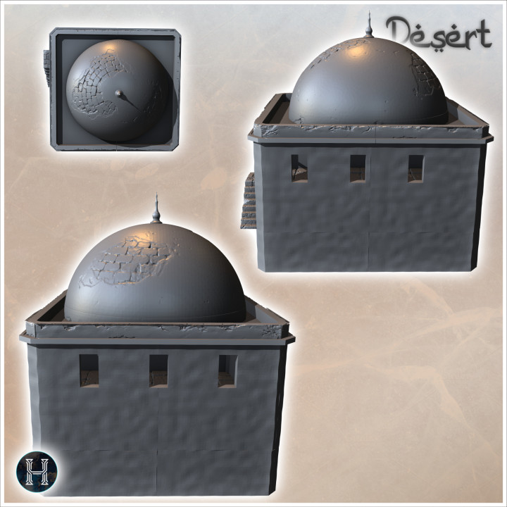 3D Printable Square Eastern building with access stairs and large ...