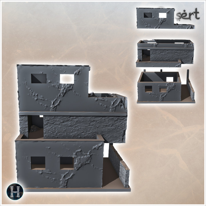3D Printable Desert building with flat roof terrace and wall (12 ...